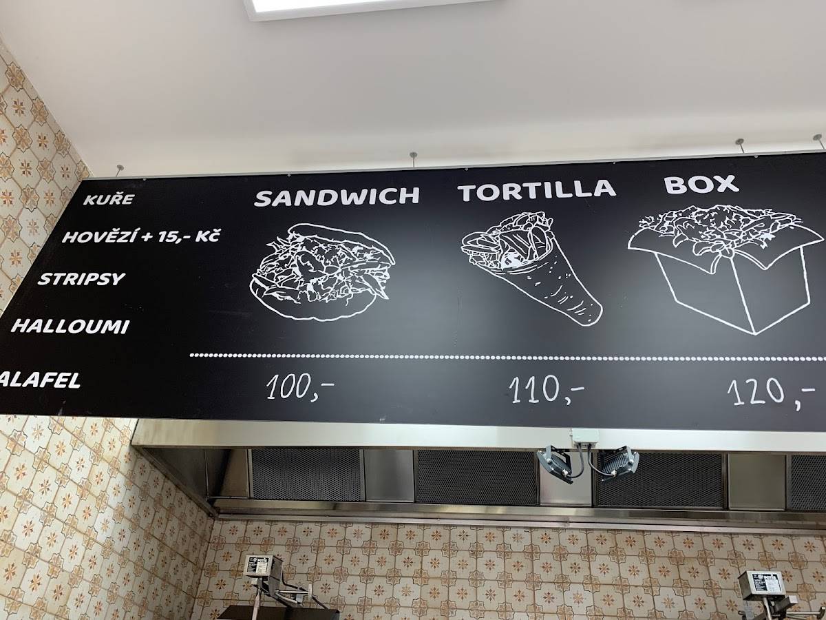 Menu at Homemade shawarma restaurant, Prague