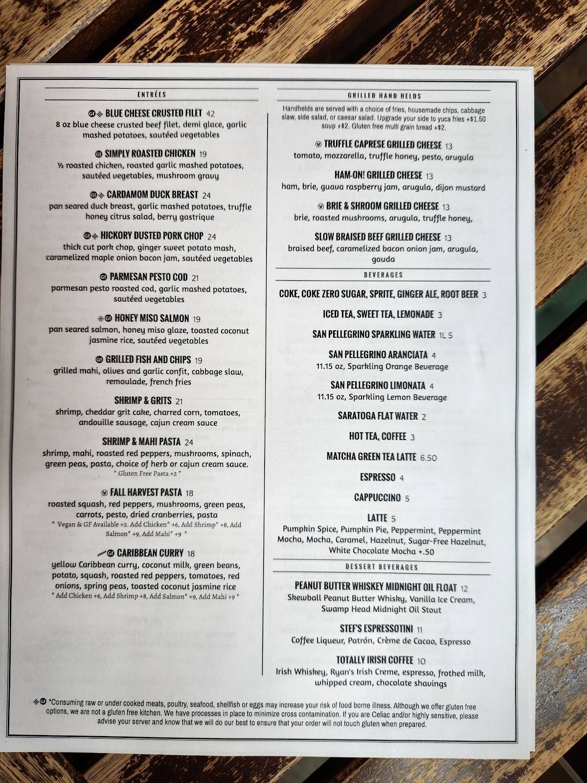Menu at Wallace's at the Greenhouse restaurant, Homosassa