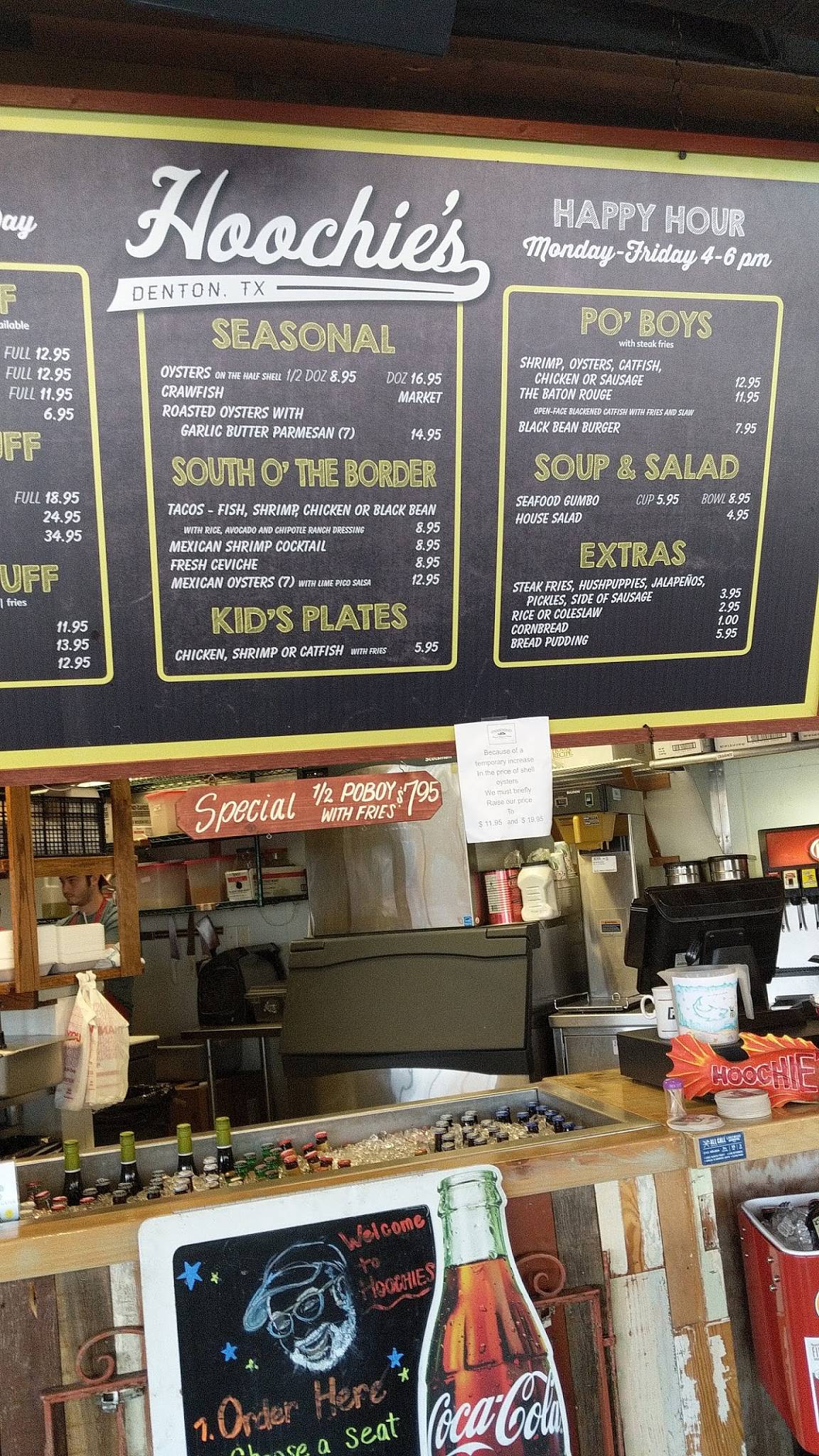 Menu at Hoochies restaurant, Denton, 214 E Hickory St