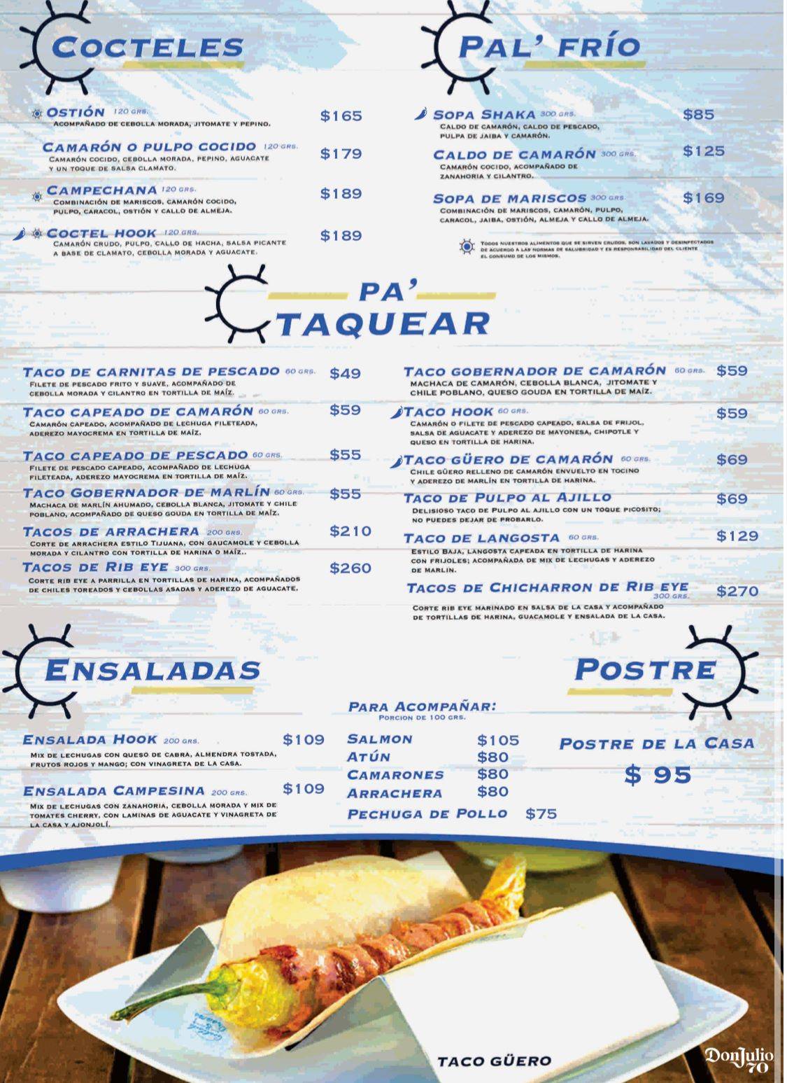 Carta de Hook Fish Bar & Raw Clams, Metepec