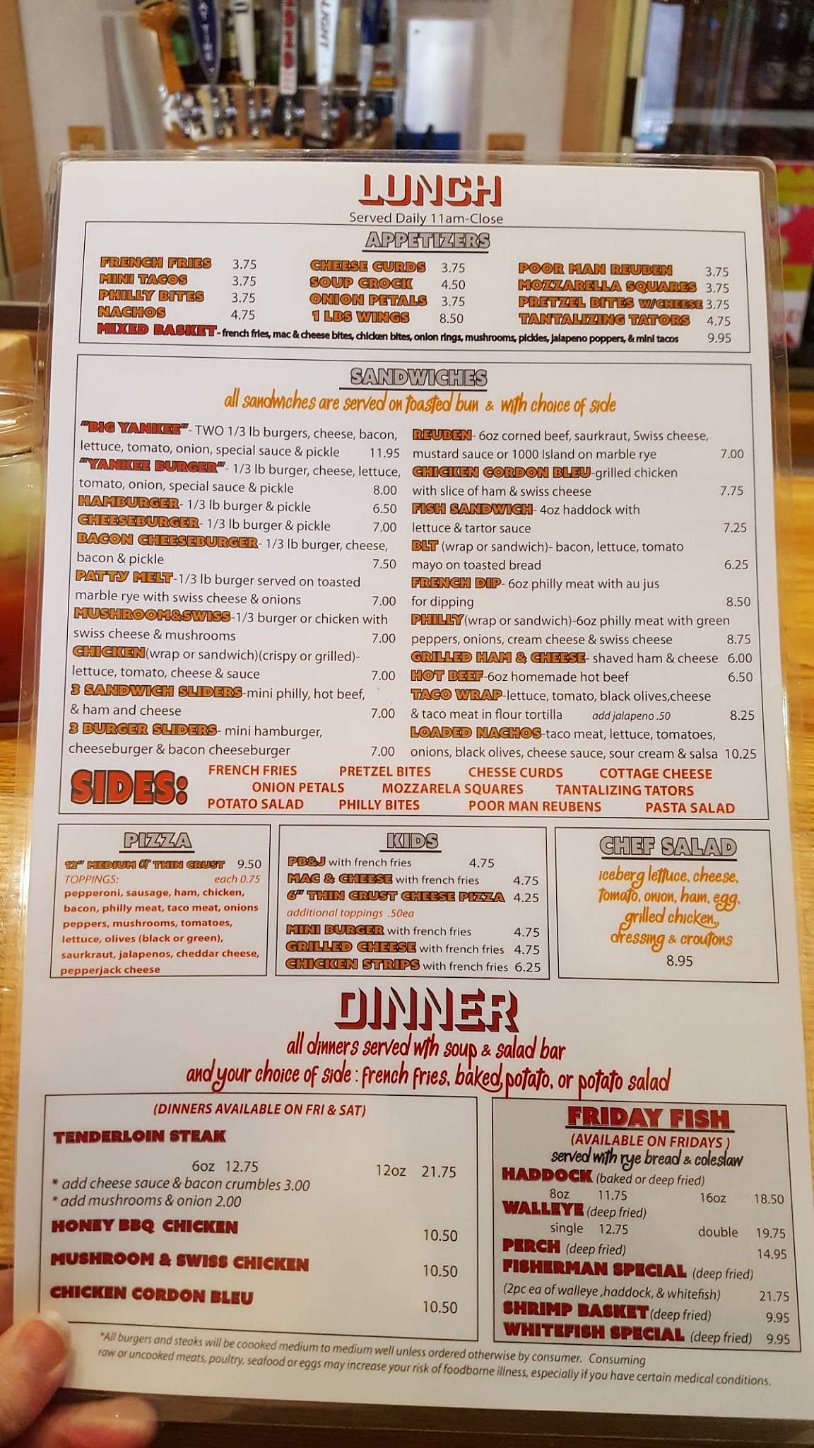 Menu at Damn Yankees Watering Hole pub & bar, Hortonville, N3517 County ...
