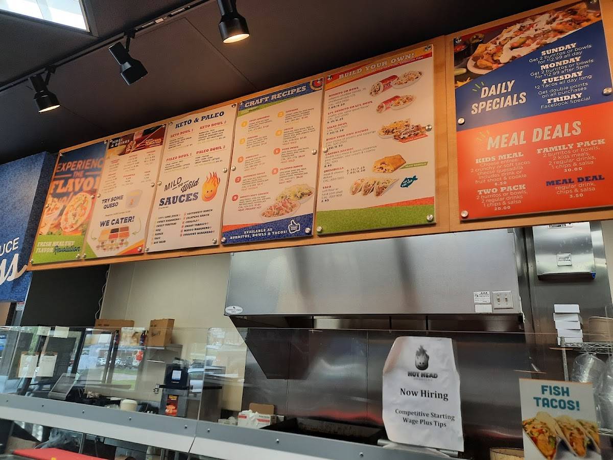 Menu at Hot Head Burritos fast food, Austintown, Mahoning Ave