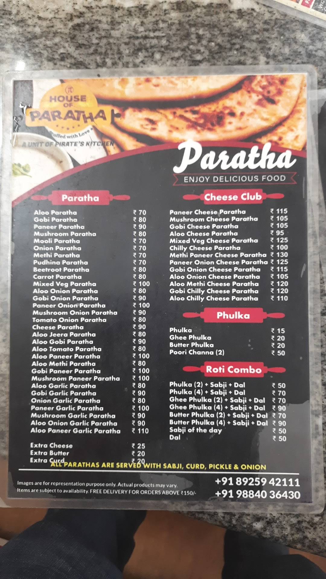 Menu at House of Paratha, Chennai, 234, Nookampalayam Main Road