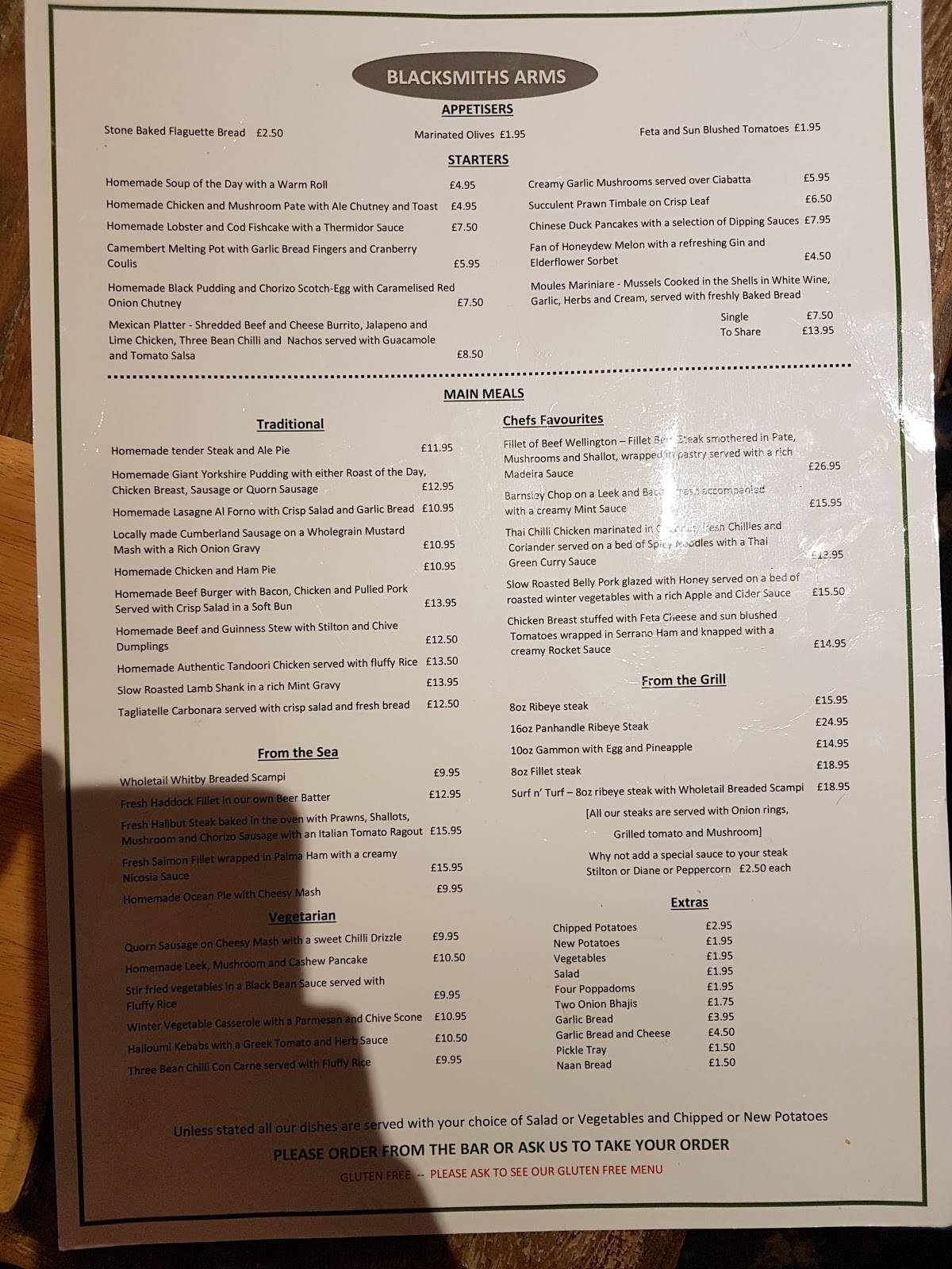 Menu at Blacksmiths Arms pub & bar, Huddersfield
