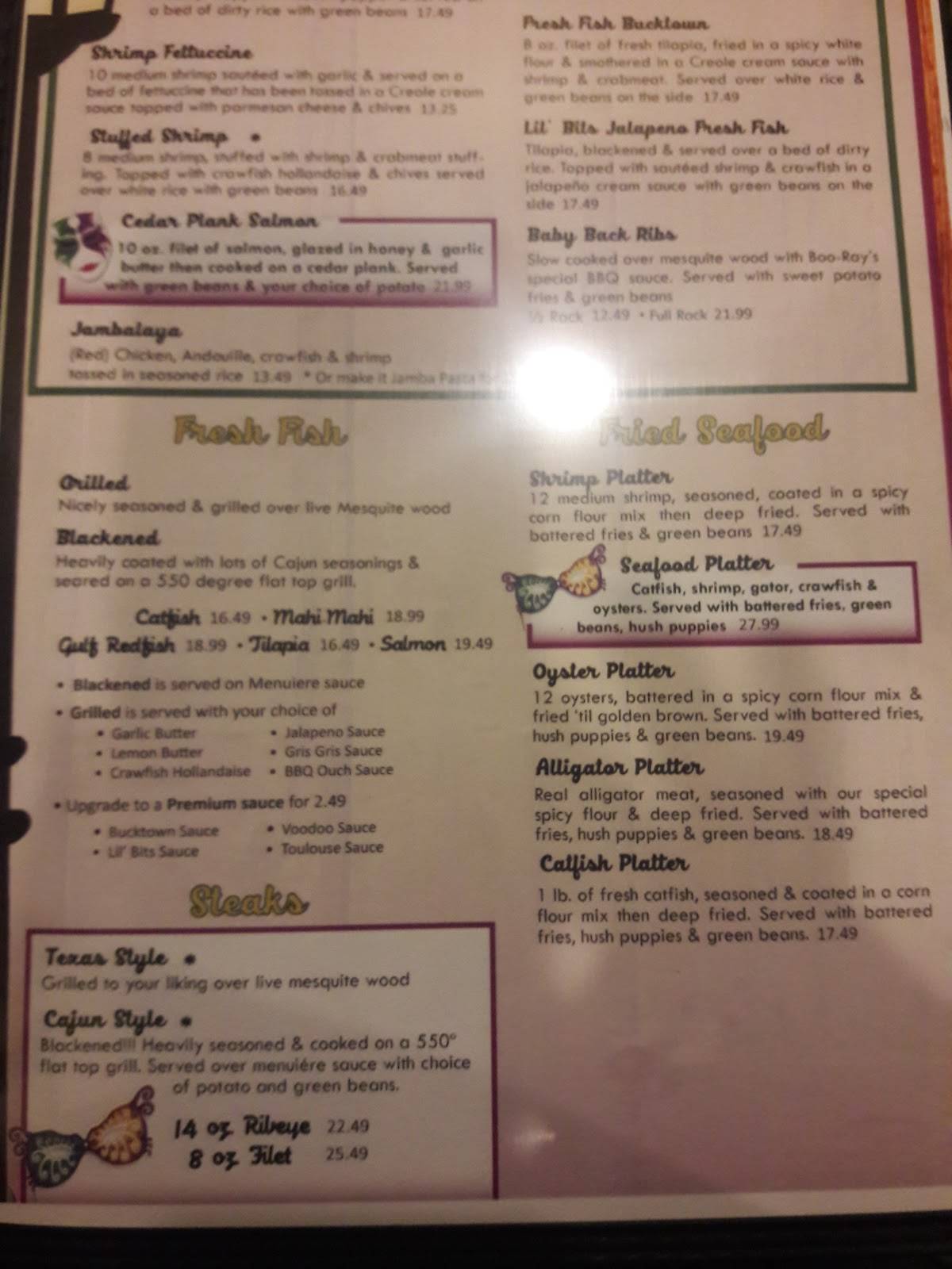 Menu at Boo-Ray's of New Orleans restaurant, Hudson Oaks, 201 Hudson ...