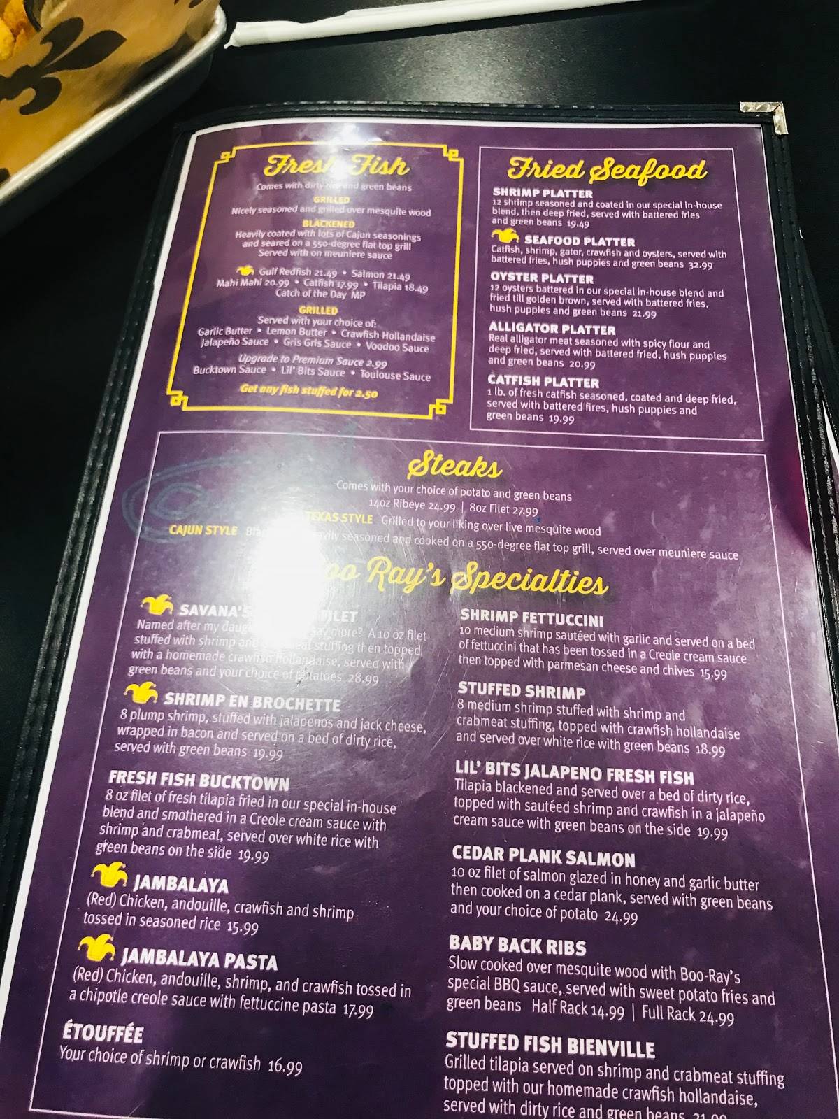 Menu at Boo-Ray's of New Orleans restaurant, Hudson Oaks, 201 Hudson ...