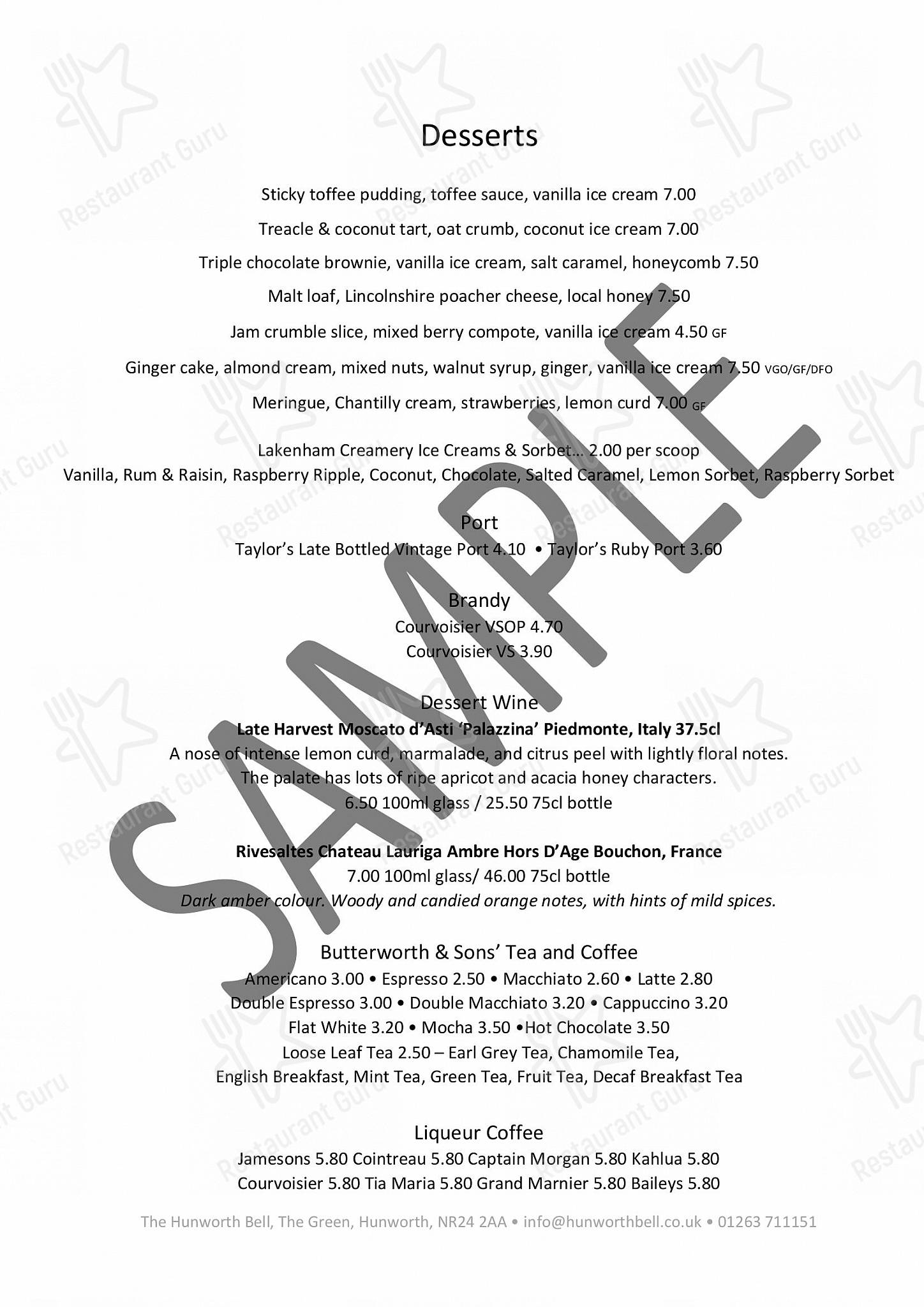 Menu at The Hunworth Bell pub & bar, Briston