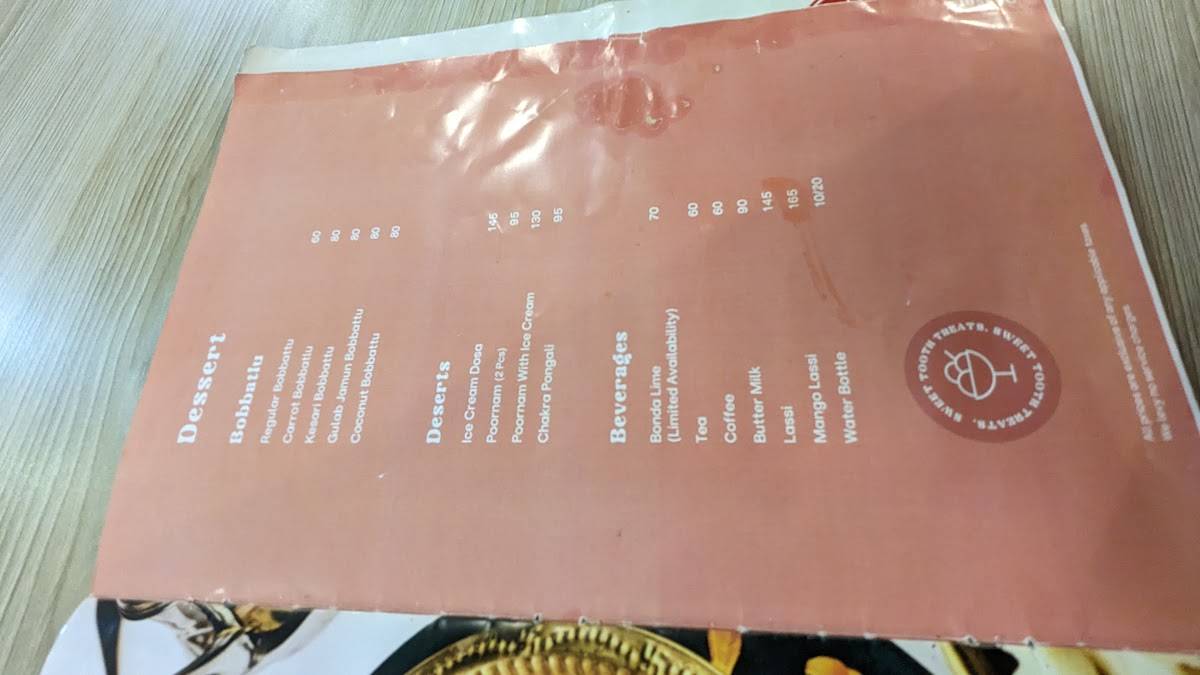 Menu at Bisi Bisi South Indian Hyderabad, Hyderabad