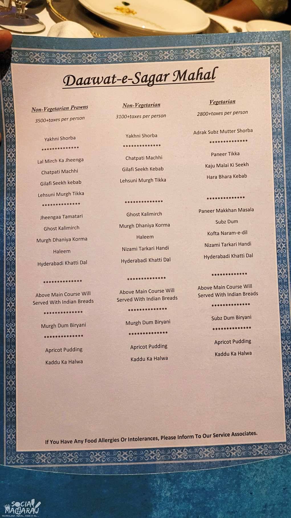 Menu at Jewel of Nizam - The Minar, Hyderabad, The Golkonda Resort