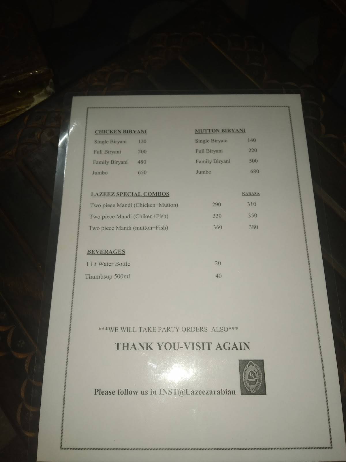 Menu at Lazeez Arabian Mandi & Shawarma, Hyderabad