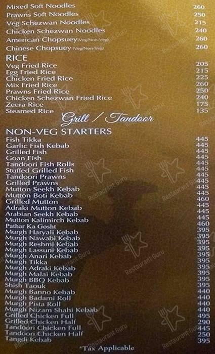 Menu at Spice 6 The Arab Villagio, Hyderabad