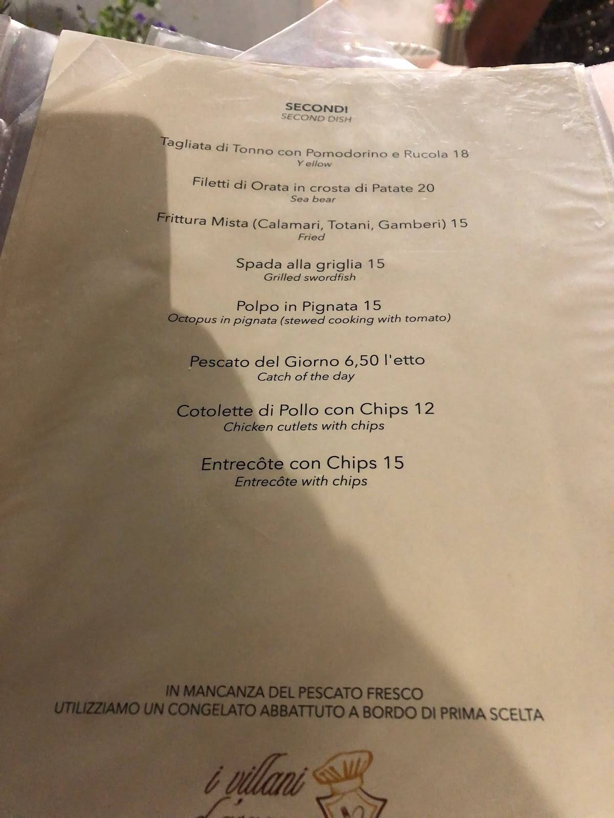 Menu da I Villani D'Aragona ristorante, Otranto