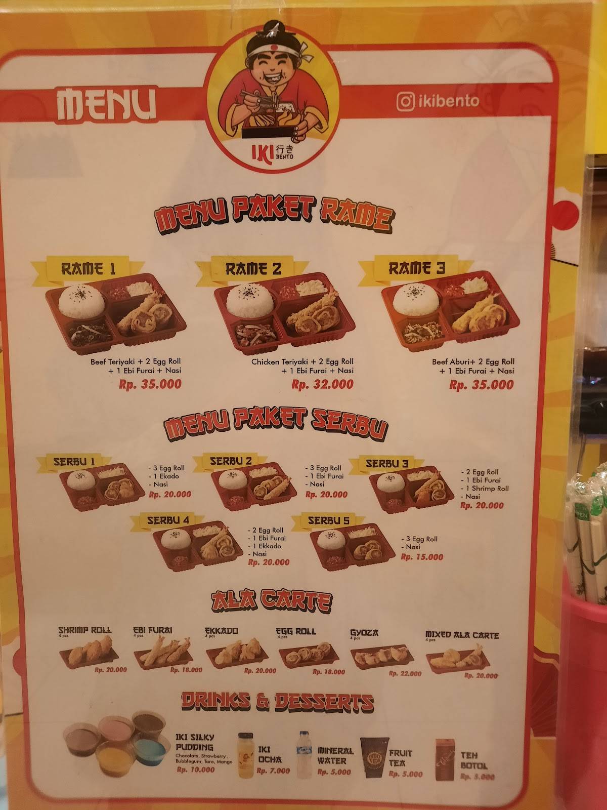 Menu at IKI Bento Cakung restaurant, East Jakarta