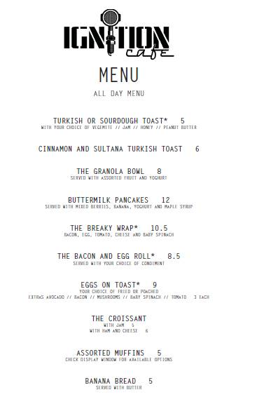 Menu at Ignition Cafe, Wyoming