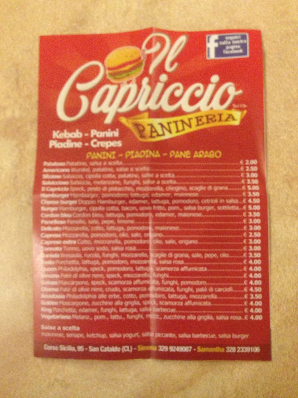 Menu da Il Capriccio pub & bar, San Cataldo