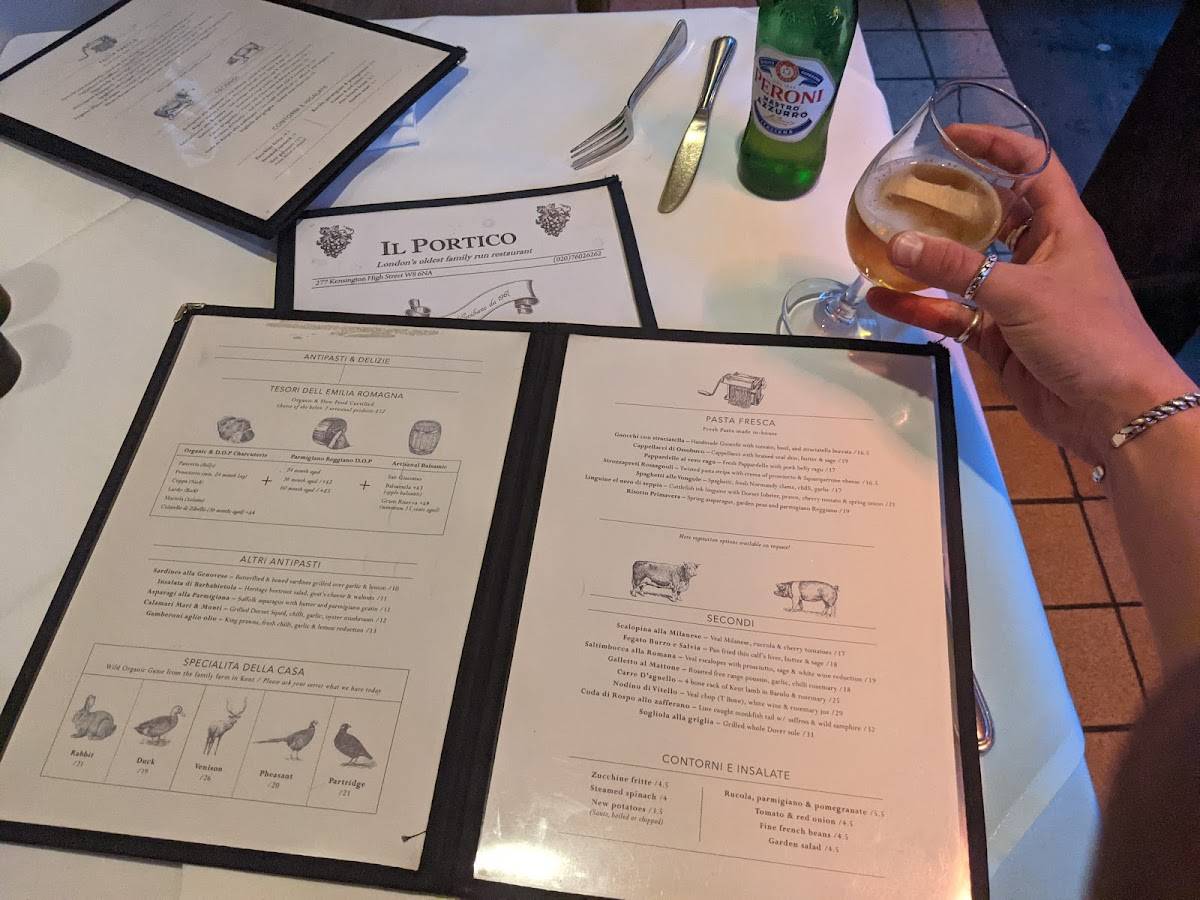 Menu at Il Portico restaurant, London