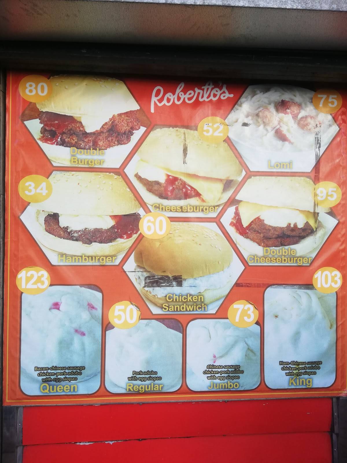 Menu at Roberto's restaurant, Iloilo City, 61 JM Basa St