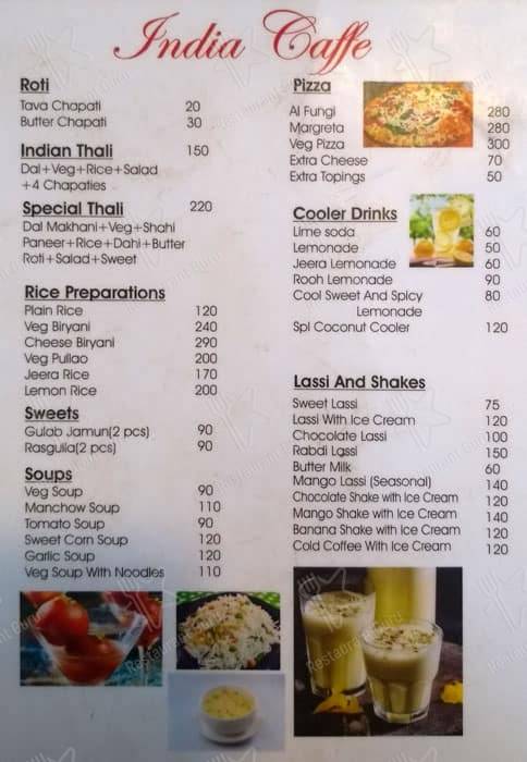 Menu at India Caffe, Rishikesh
