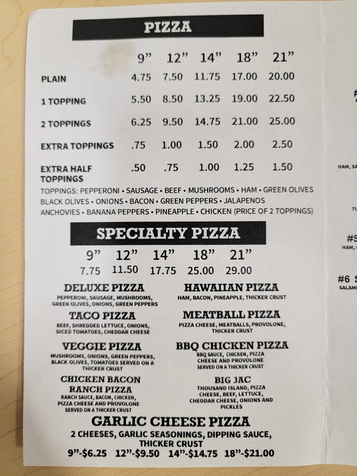 Menu at Jac & Do's Pizza pizzeria, Findlay, W Trenton Ave