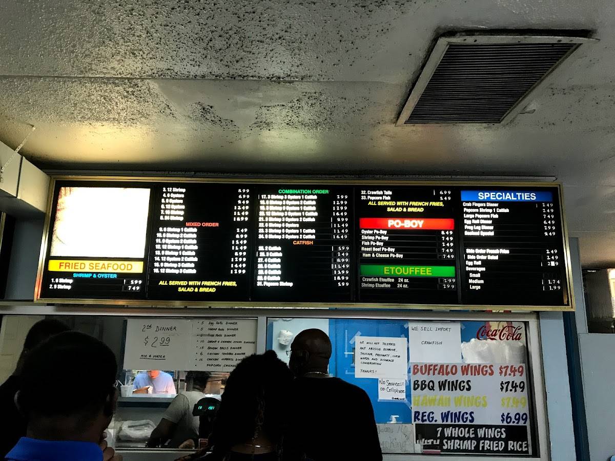 Menu at Jacks Seafood restaurant, Baton Rouge