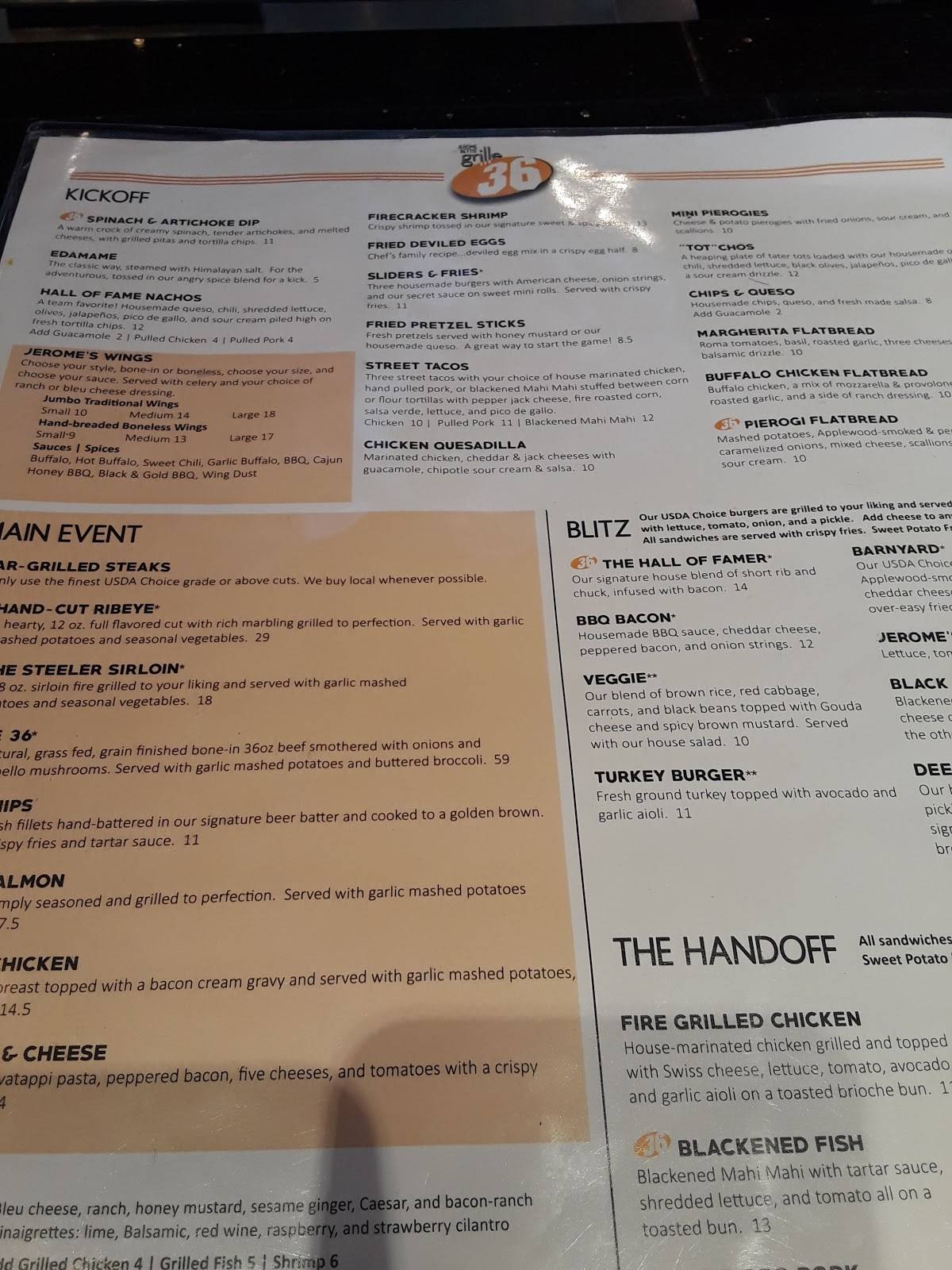 Menu at Jerome Bettis' Grille 36 pub & bar, Pittsburgh