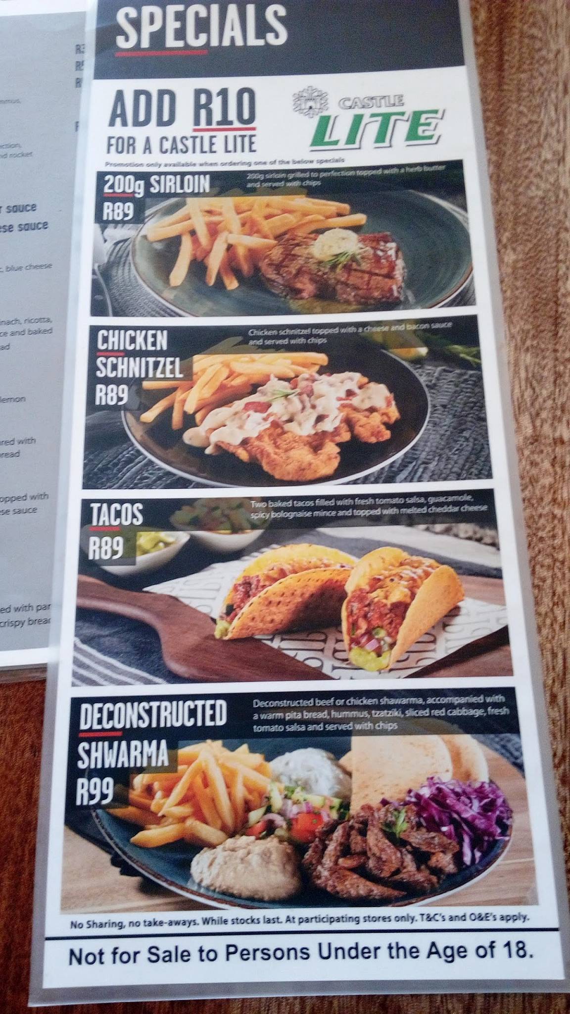 Menu at Piatto Eastgate restaurant, Johannesburg, Eastgate Shopping Centre