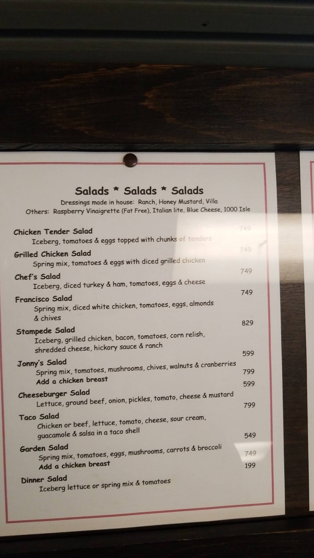 Menu at Jonny's At Oak Tree restaurant, Duncan