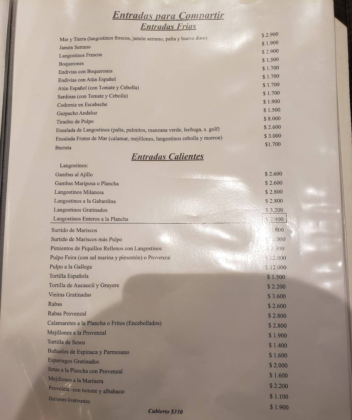 Menu at José Luis Restaurante, Buenos Aires, Av. Pres. Manuel Quintana 456