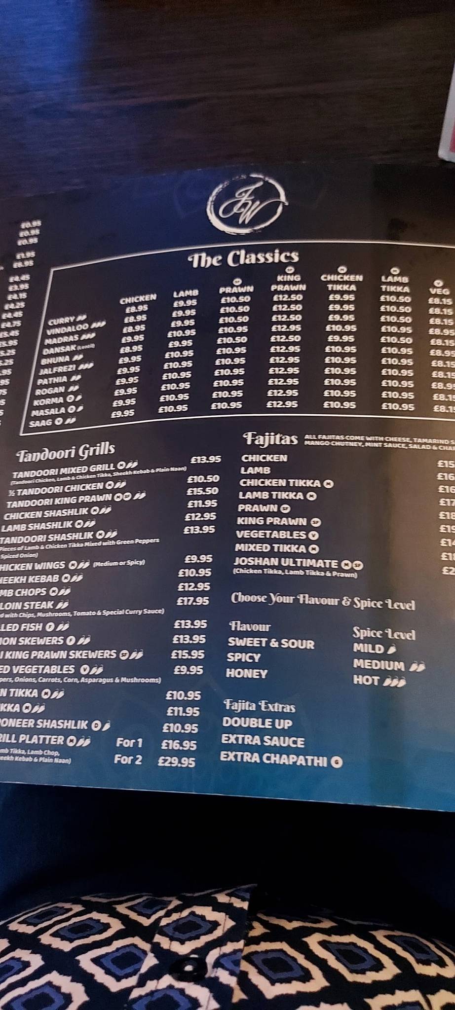 Menu at Joshan Of Wye restaurant, Ashford