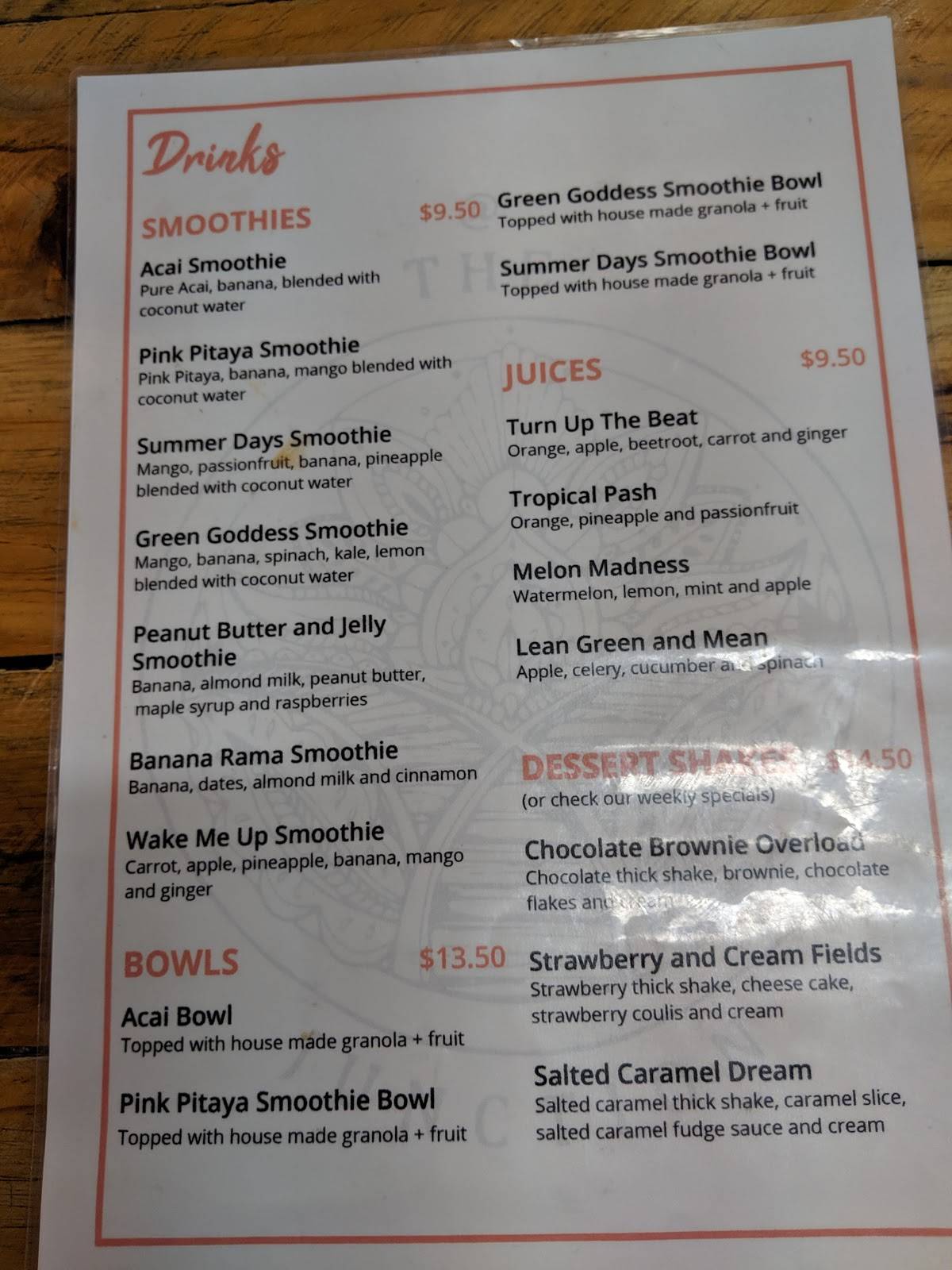 Menu at Junction cafe, Tannum Sands
