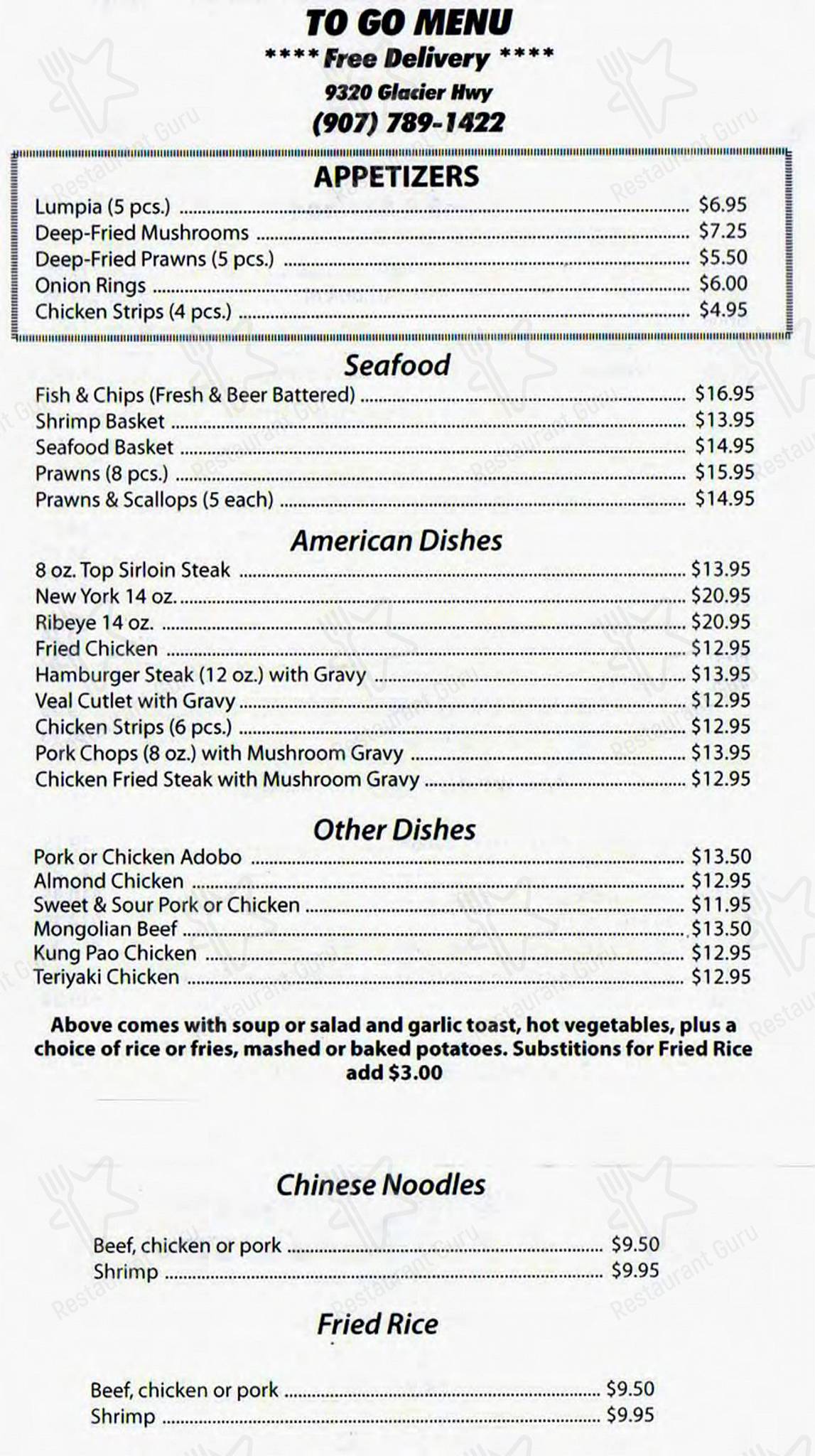 Menu at Valley Restaurant, Juneau, Glacier Hwy