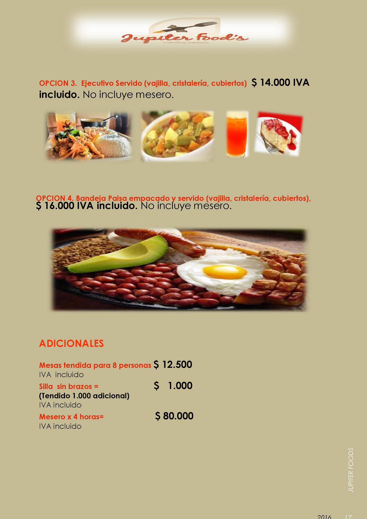Menu at Jupiter Foods & Drinks Catering restaurant, Barranquilla