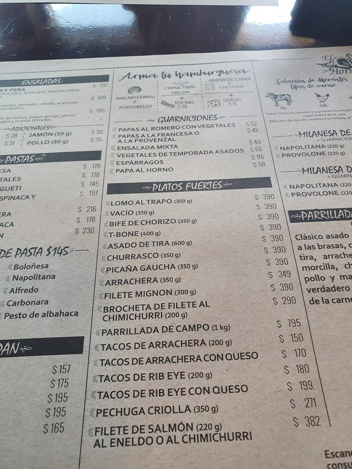 Carta del restaurante EL HORNERO, Juriquilla