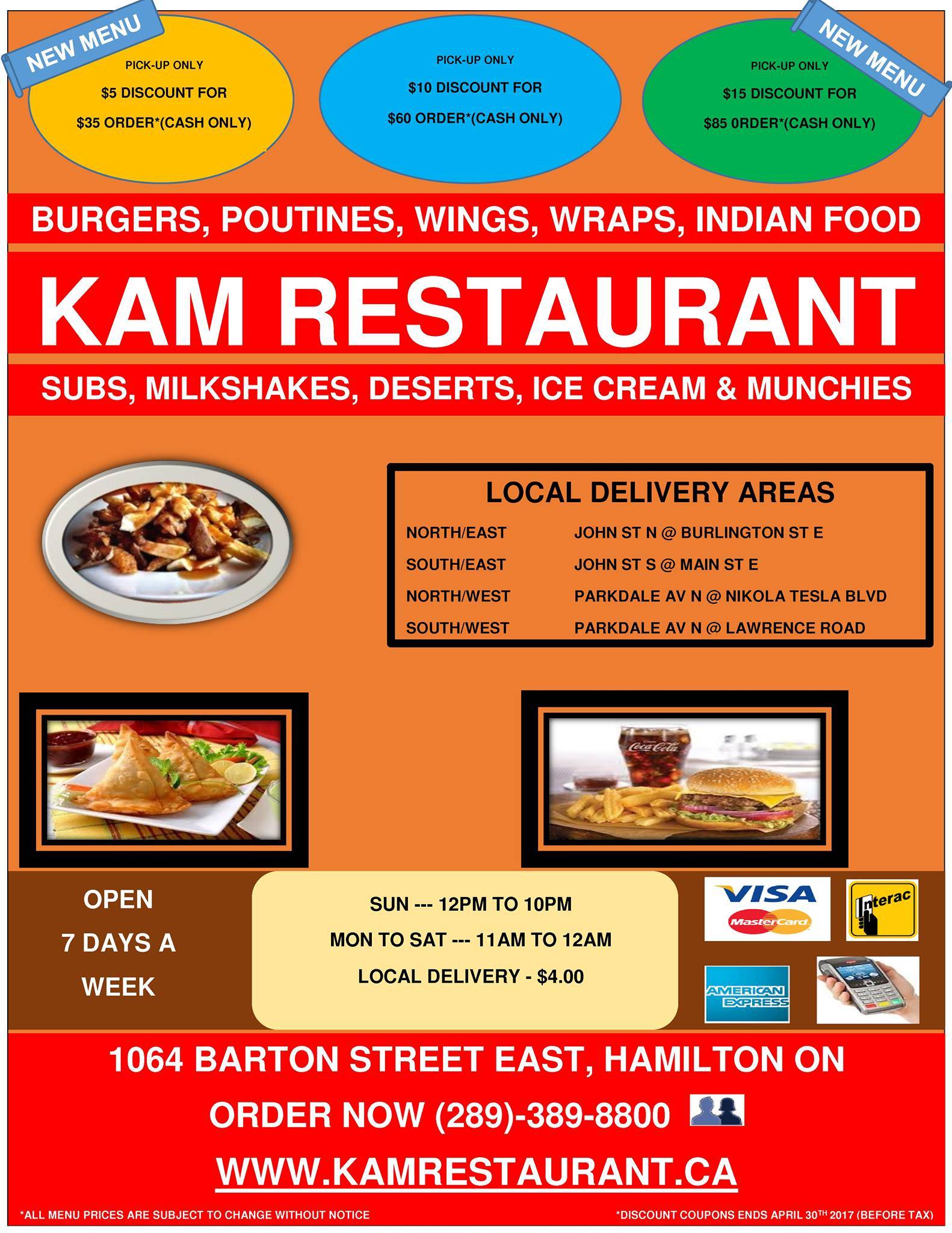 Menu at KAM RESTAURANT, Hamilton