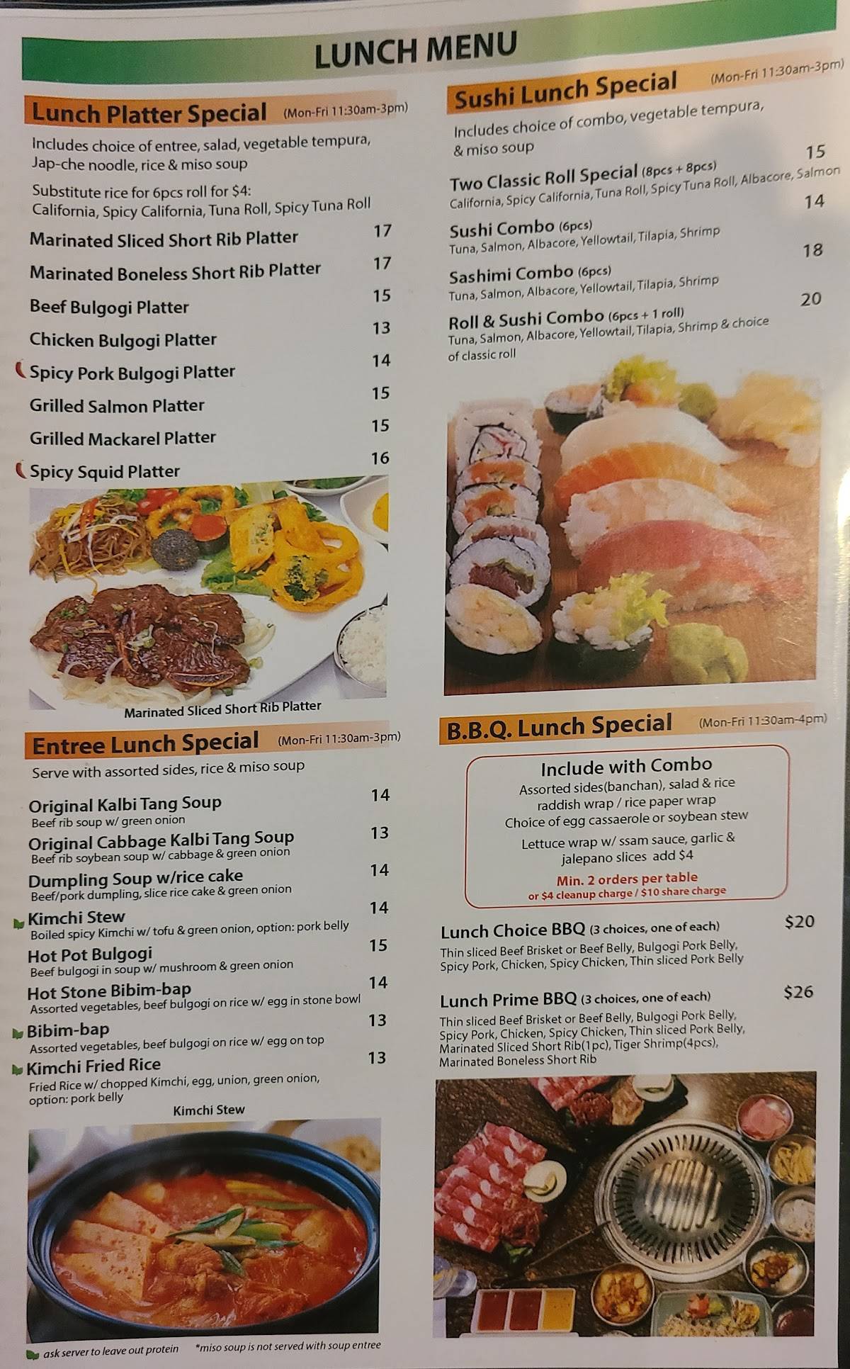 Menu at Kalbi King Korean BBQ & Sushi, Bakersfield