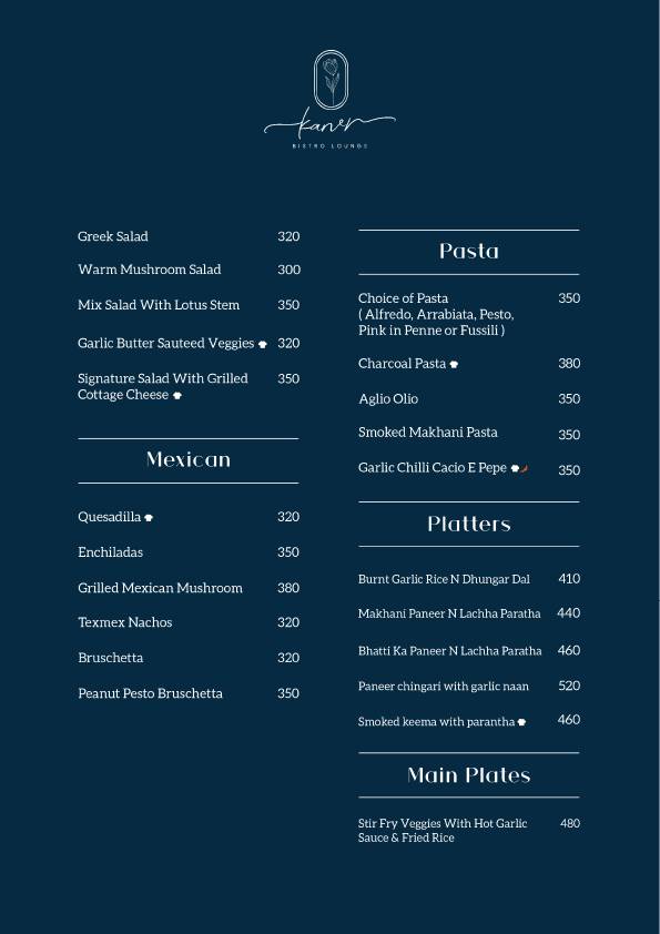 Menu at Kaner Bagh, Udaipur, 11C