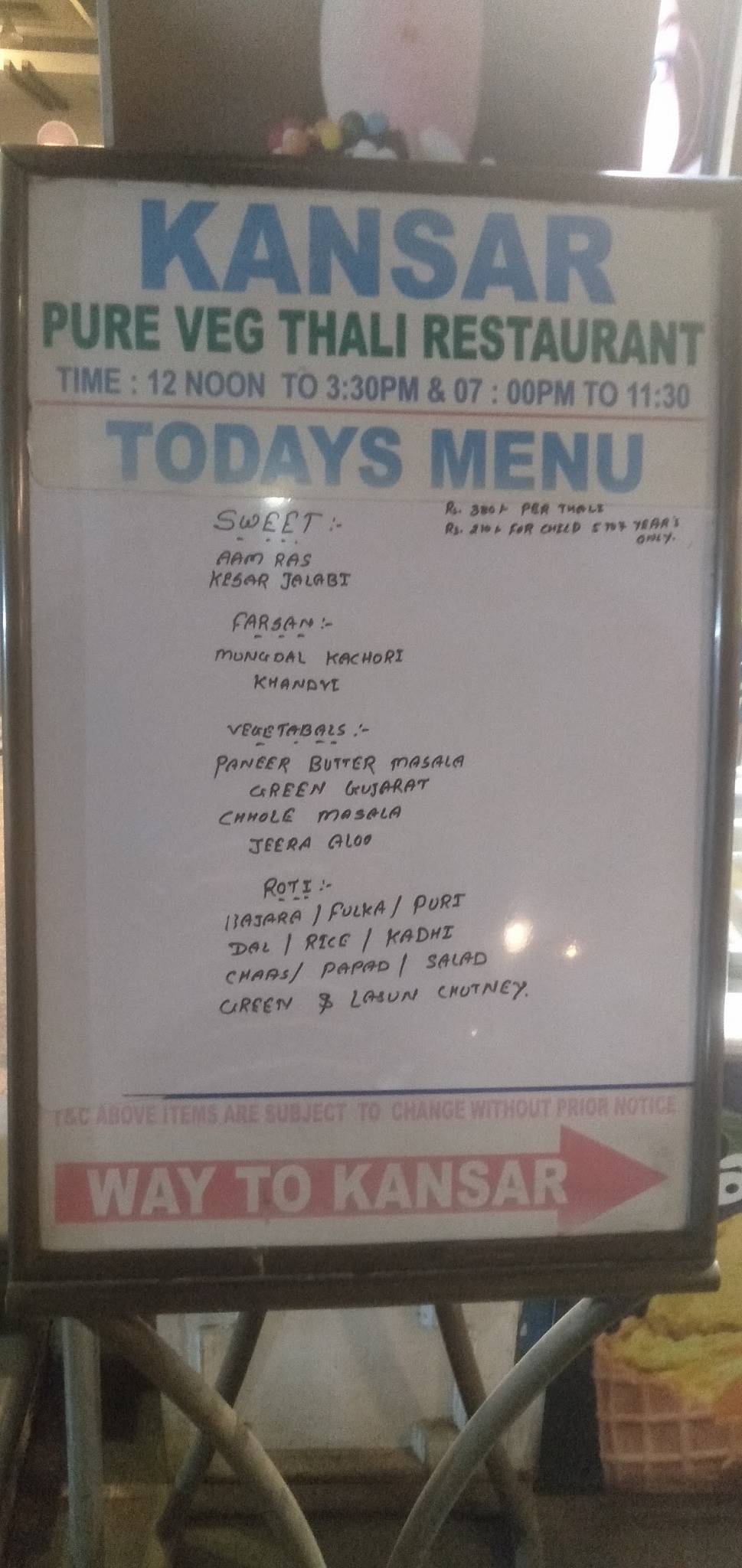 Menu at Kansar Kathiyawadi Thali Restaurant, Mira Bhayandar