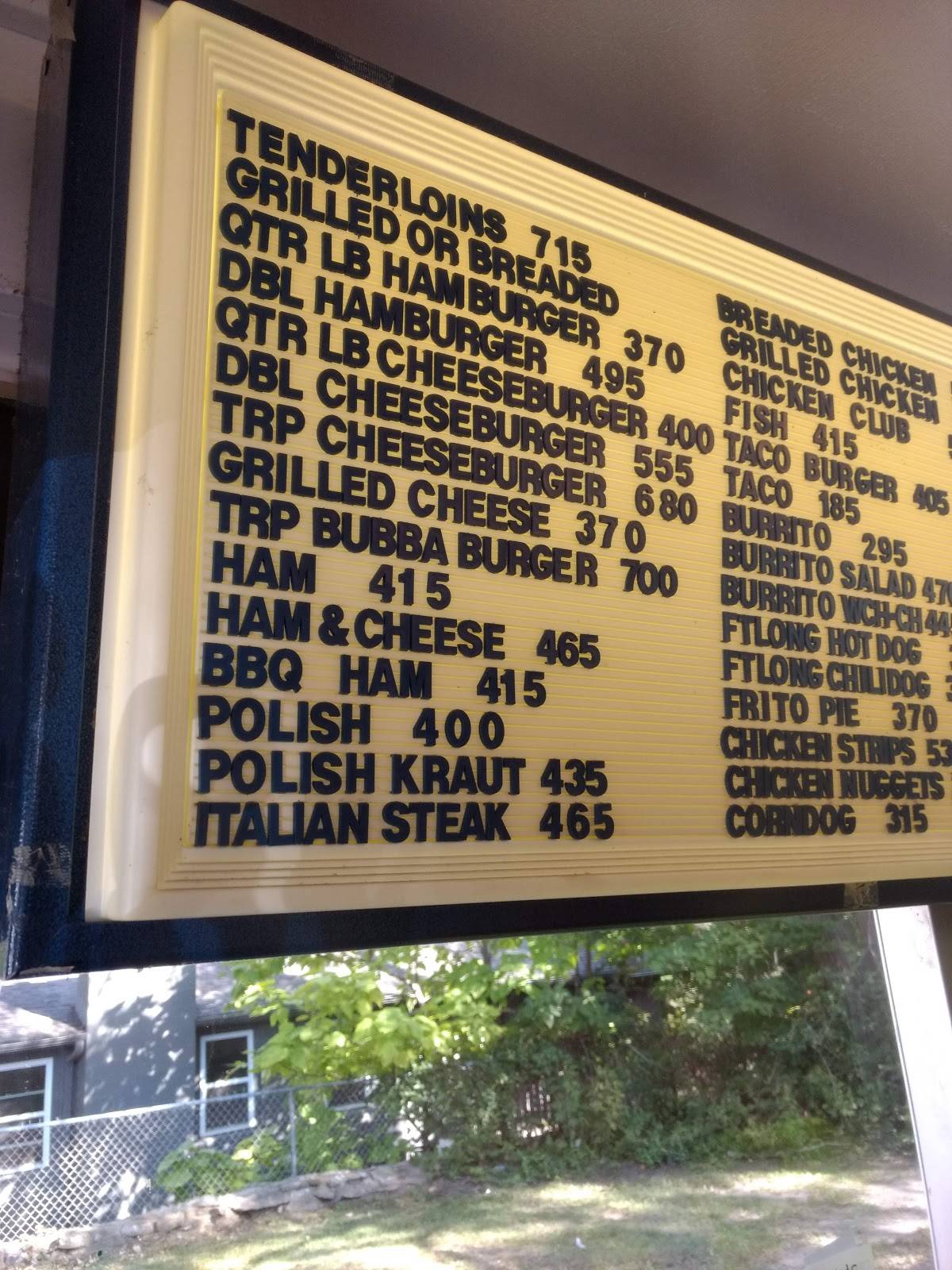 Menu at Christy's Tasty Queen restaurant, Kansas City