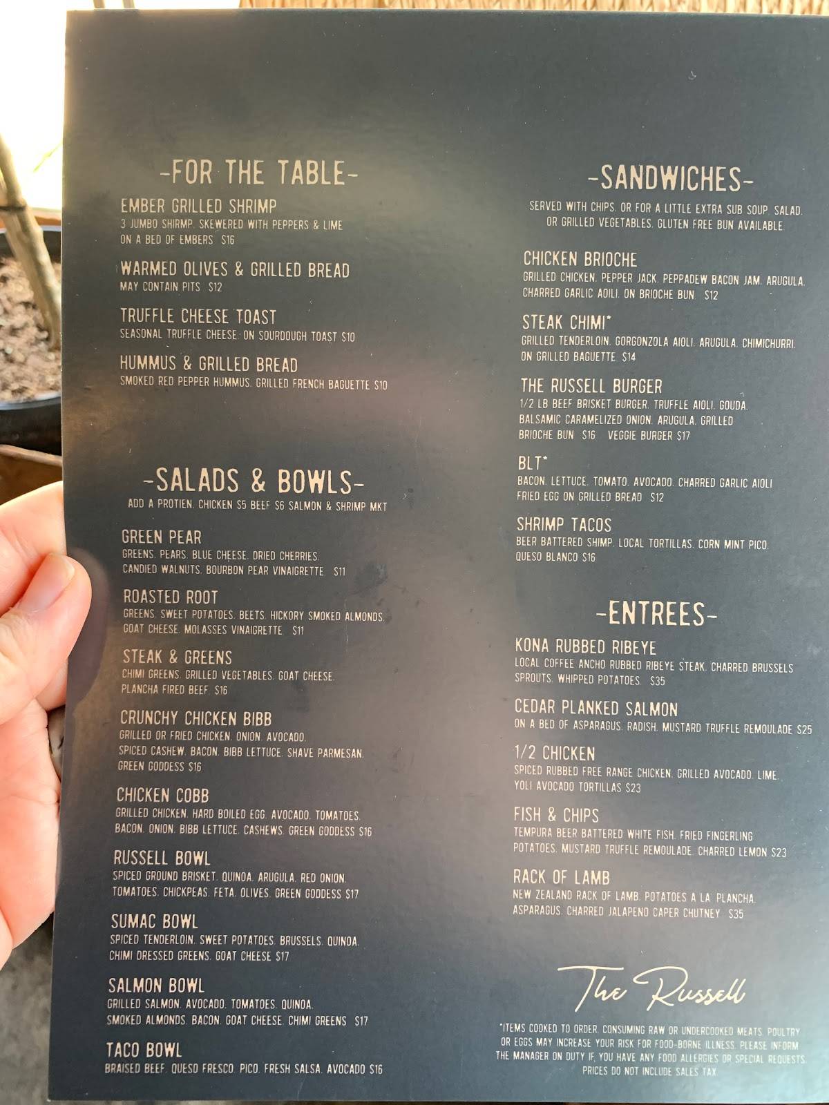 Menu at The Russell Restaurant & Catering Company, Kansas City