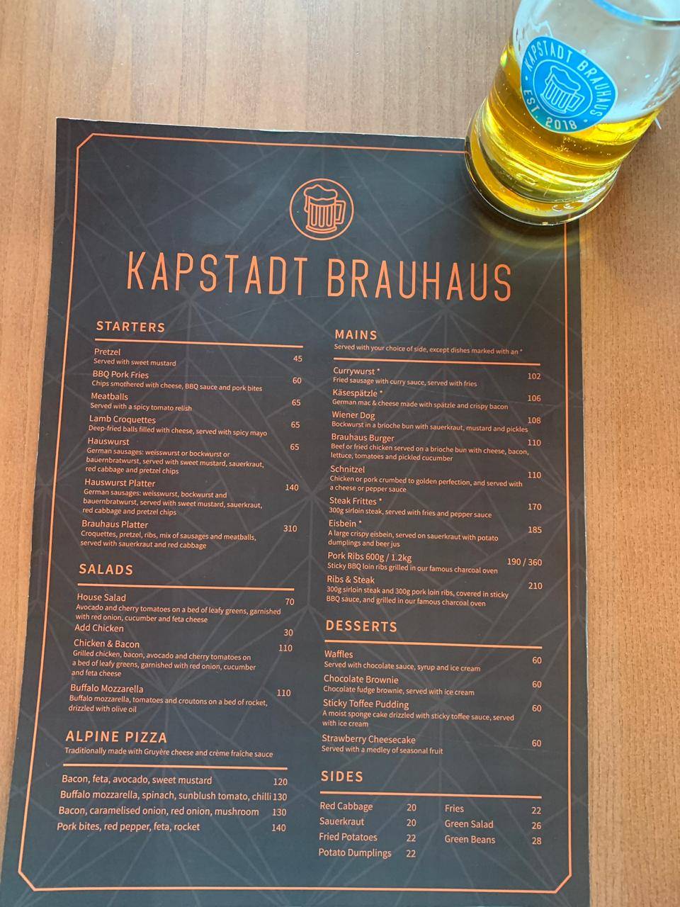 Menu at Kapstadt Brauhaus V&A Waterfront restaurant, Cape Town, Shop ...