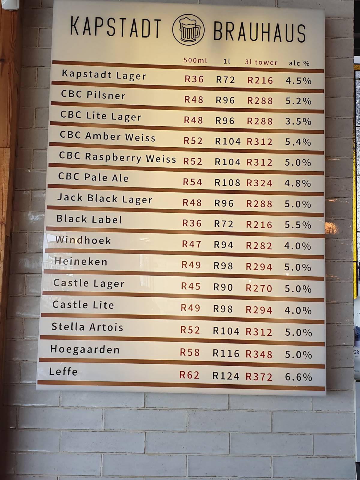 Menu at Kapstadt Brauhaus V&A Waterfront restaurant, Cape Town, Shop ...