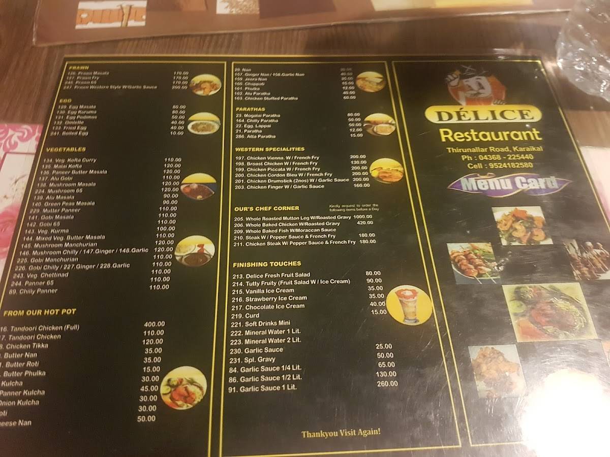 Menu at Delice Restaurant, Karaikal