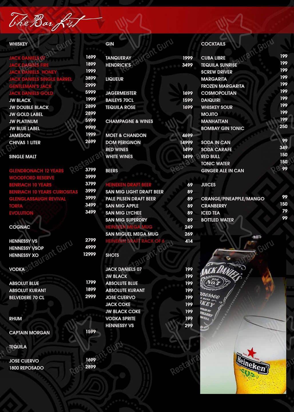 Menu at Karma Lounge club, Quezon City