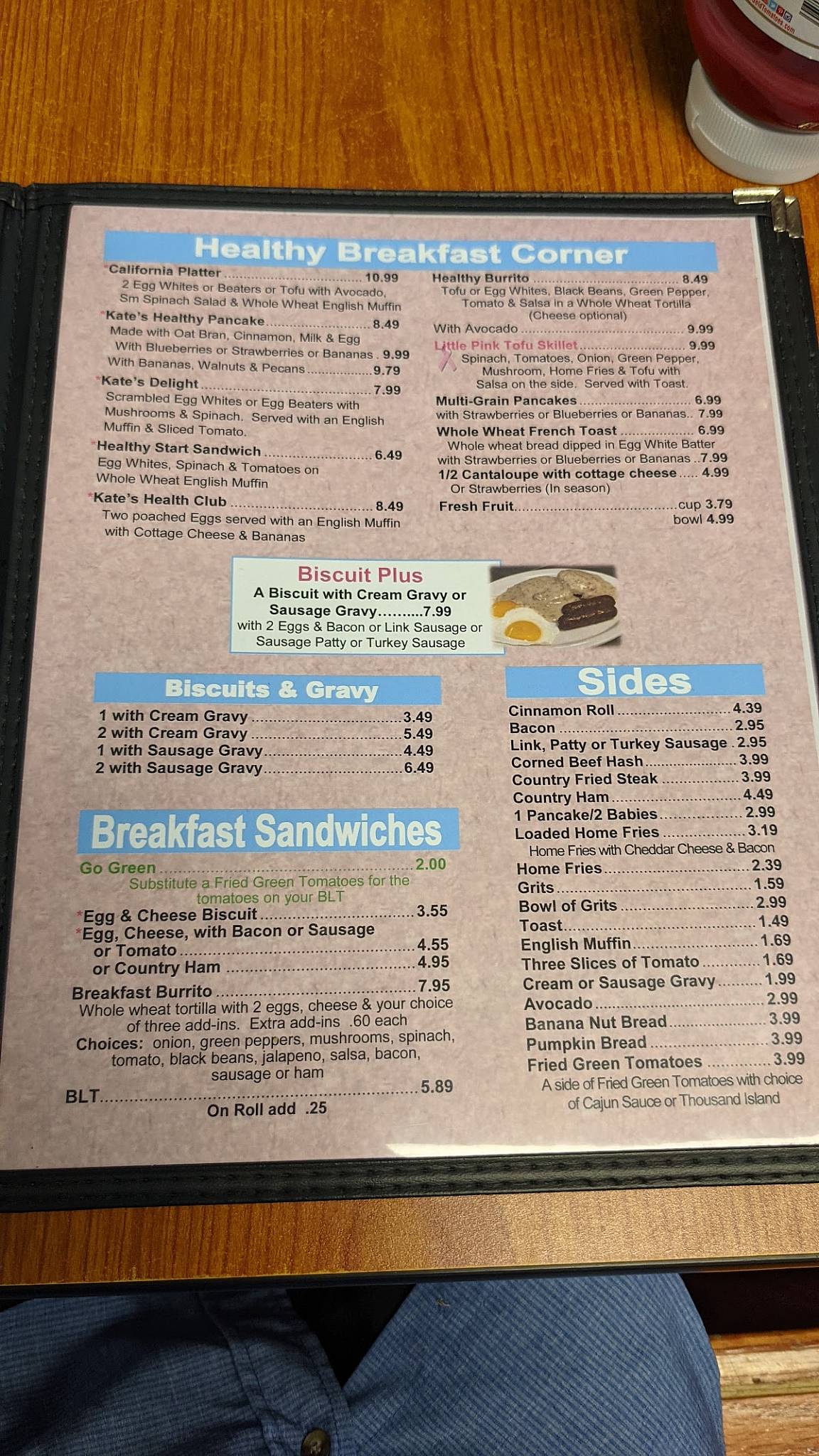 Menu at Kate's Pancake House restaurant, Carolina Beach