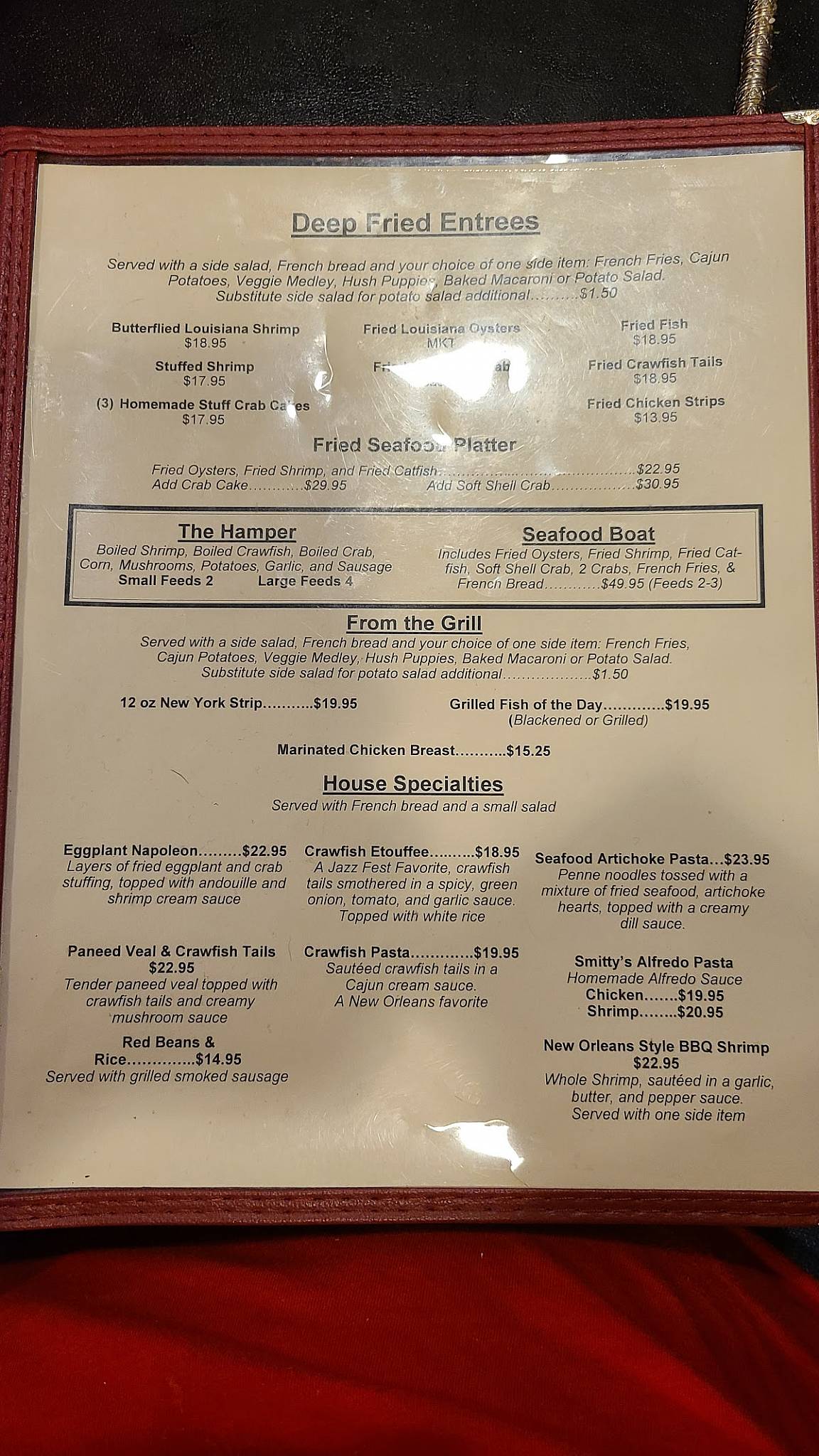 Menu at Smitty's Seafood restaurant, Kenner, W Esplanade Ave