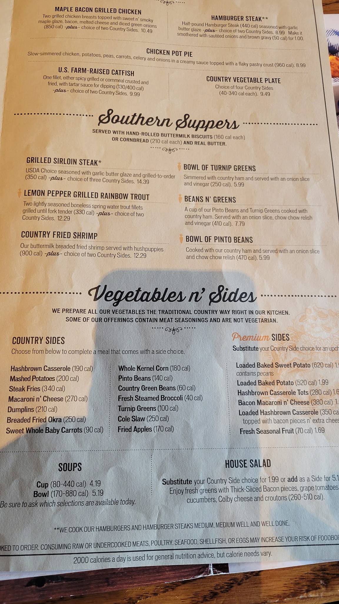 Menu at Cracker Barrel Old Country Store, Kenosha, 122 Ave