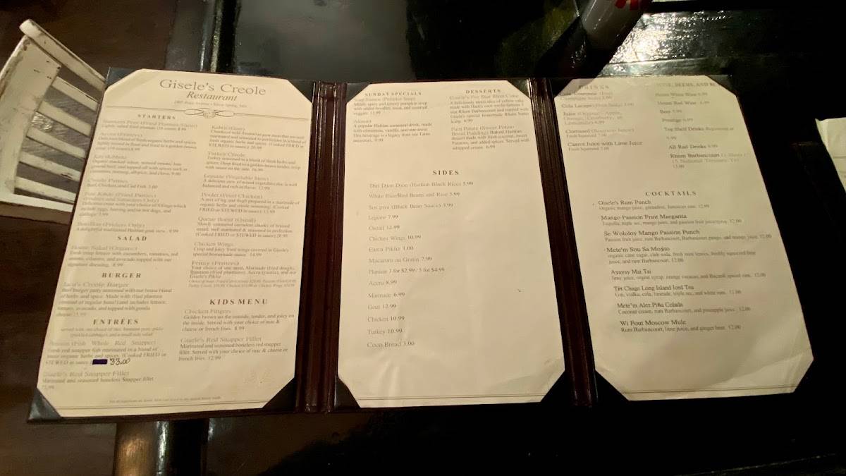 Menu at Gisele's Creole Cuisine pub & bar, Silver Spring