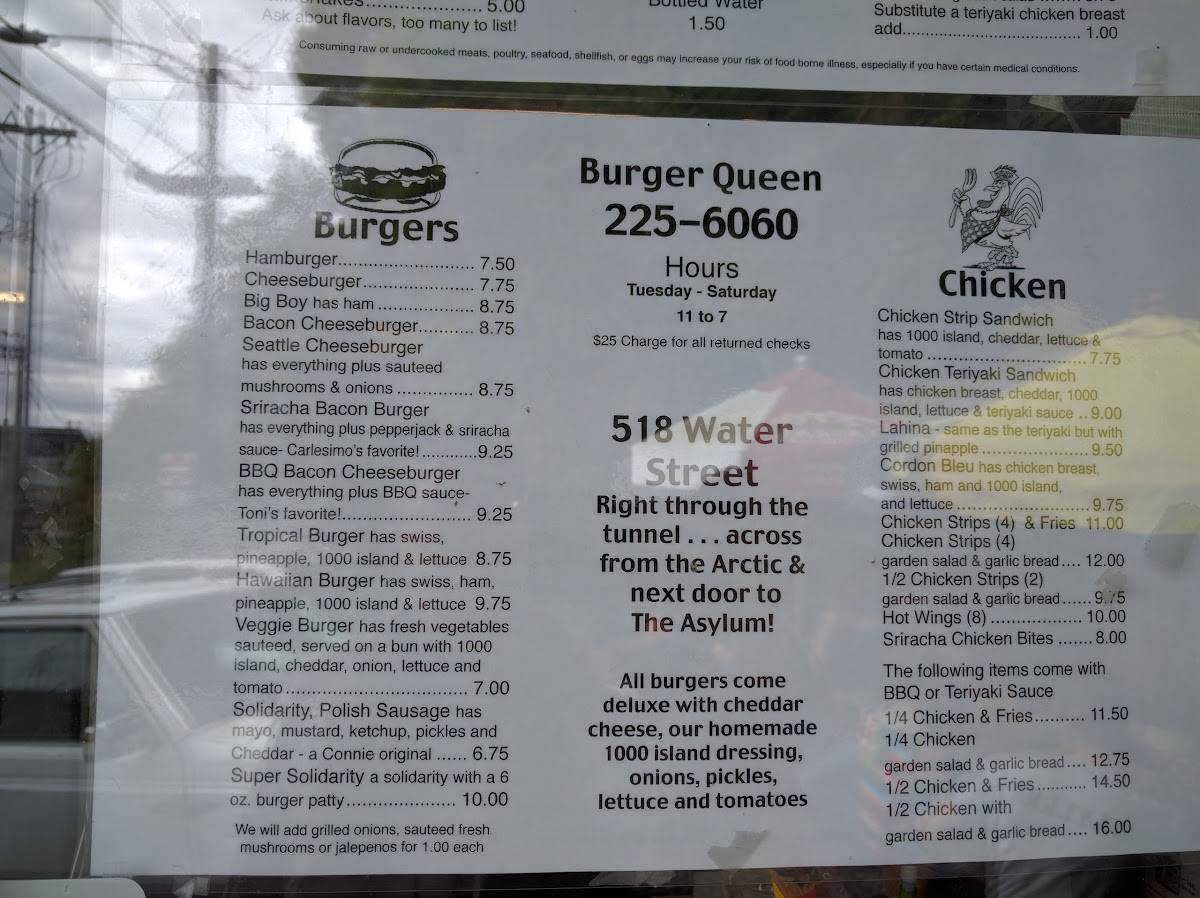 Carta del restaurante Burger Queen, Ketchikan