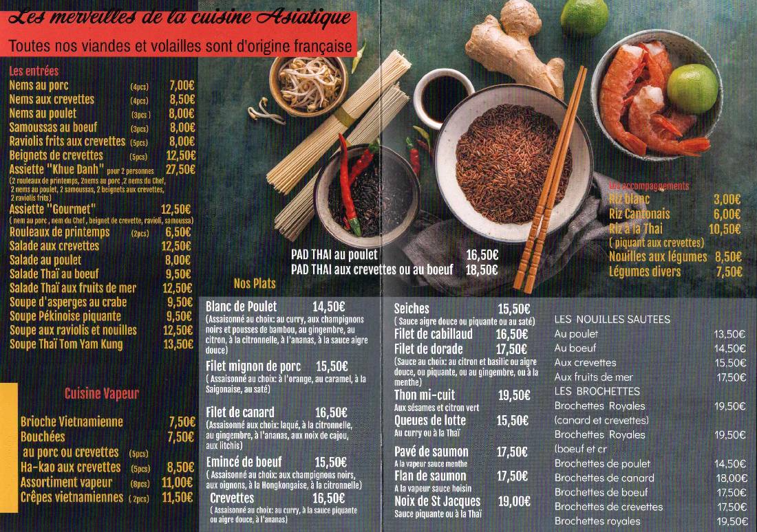 Menu at Khue Danh restaurant, Viry