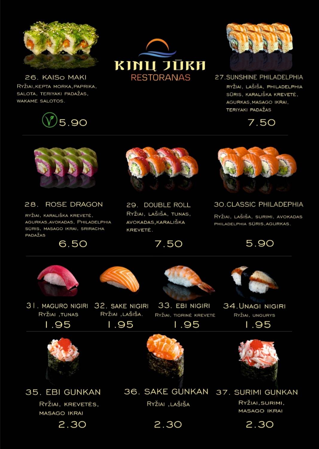 Menu at Kinų Jūra restaurant, Raseiniai